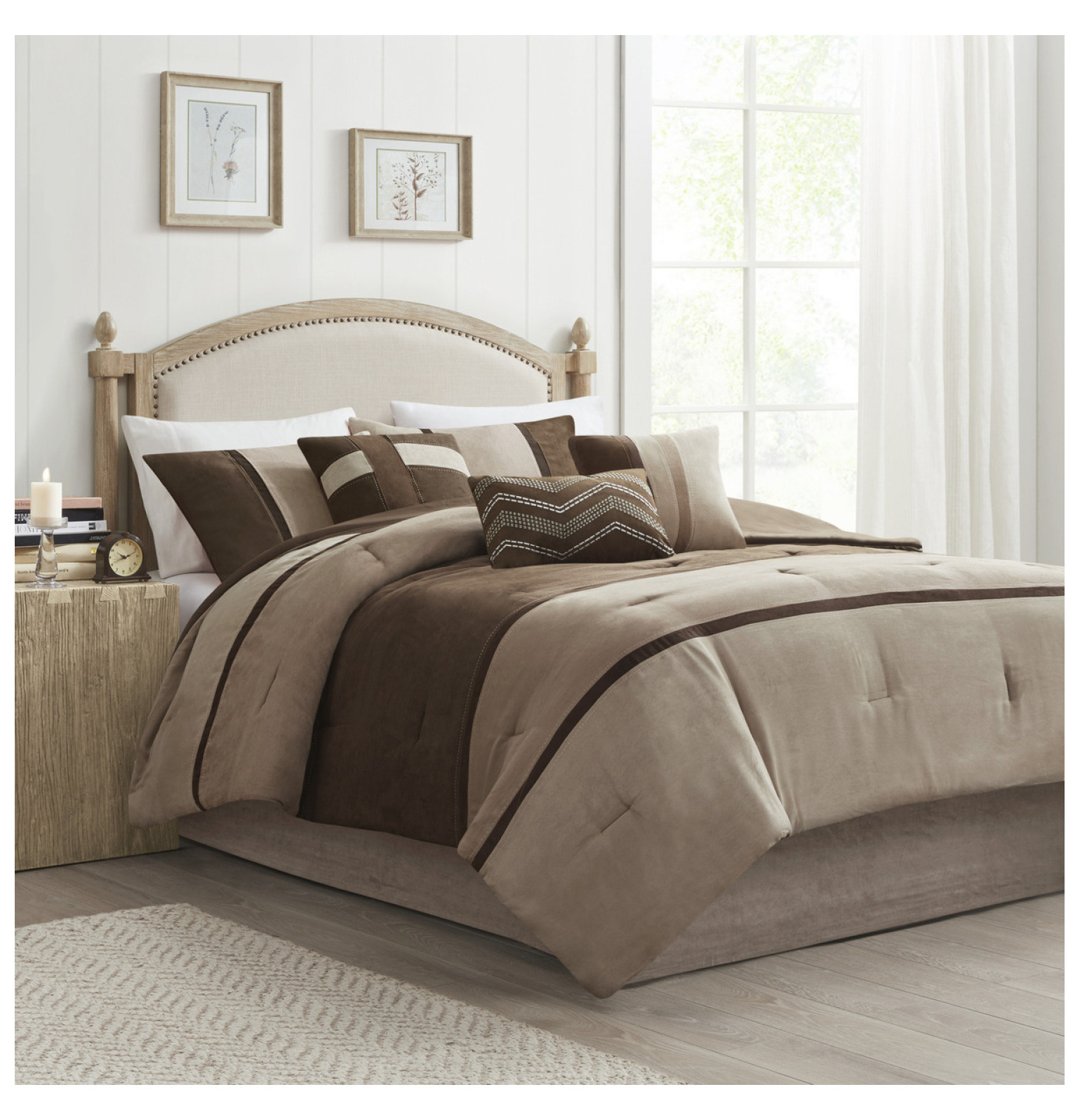 7 Piece Faux Suede Comforter Set Brown Queen - Walmart.com
