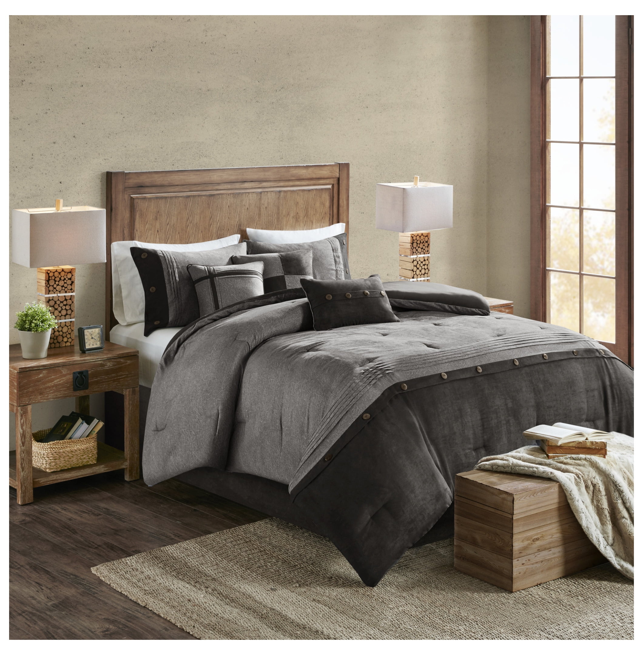 7 Piece Faux Suede Comforter Set Grey Queen - Walmart.com