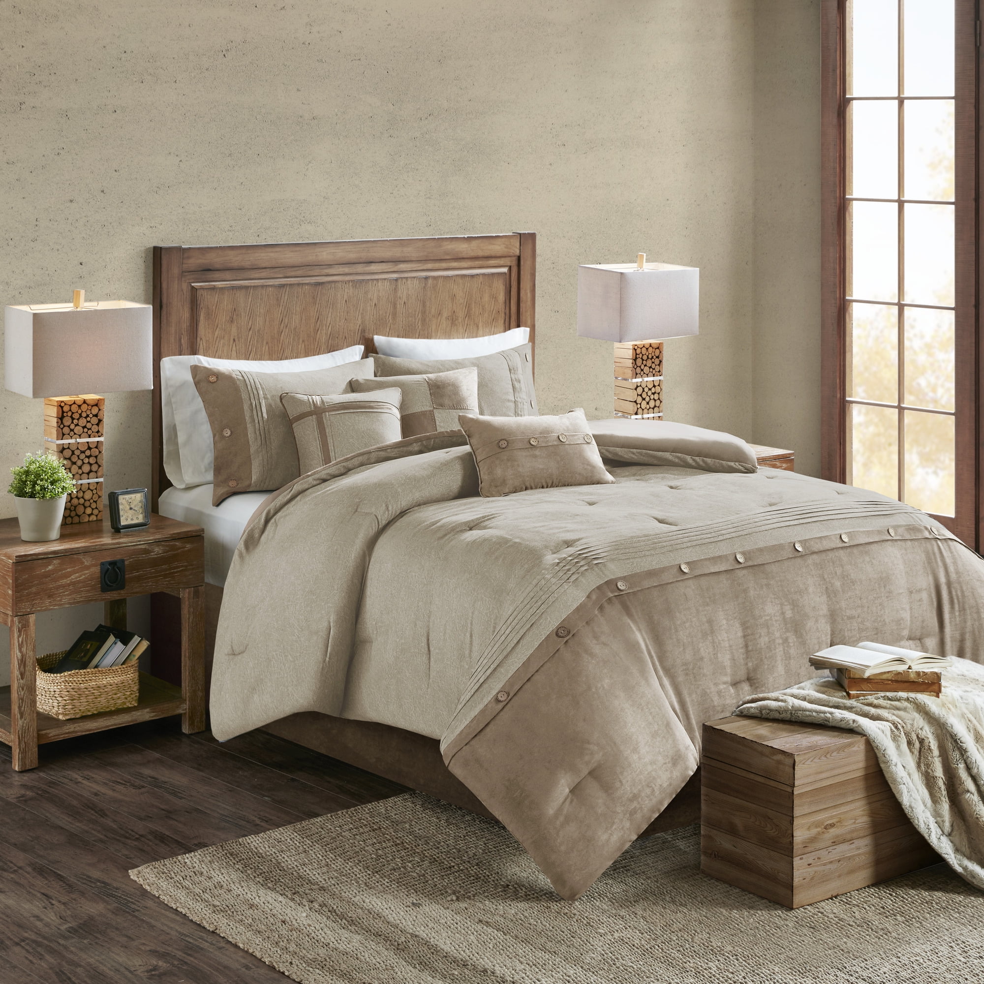 7 Piece Faux Suede Comforter Set Tan Queen - Walmart.com