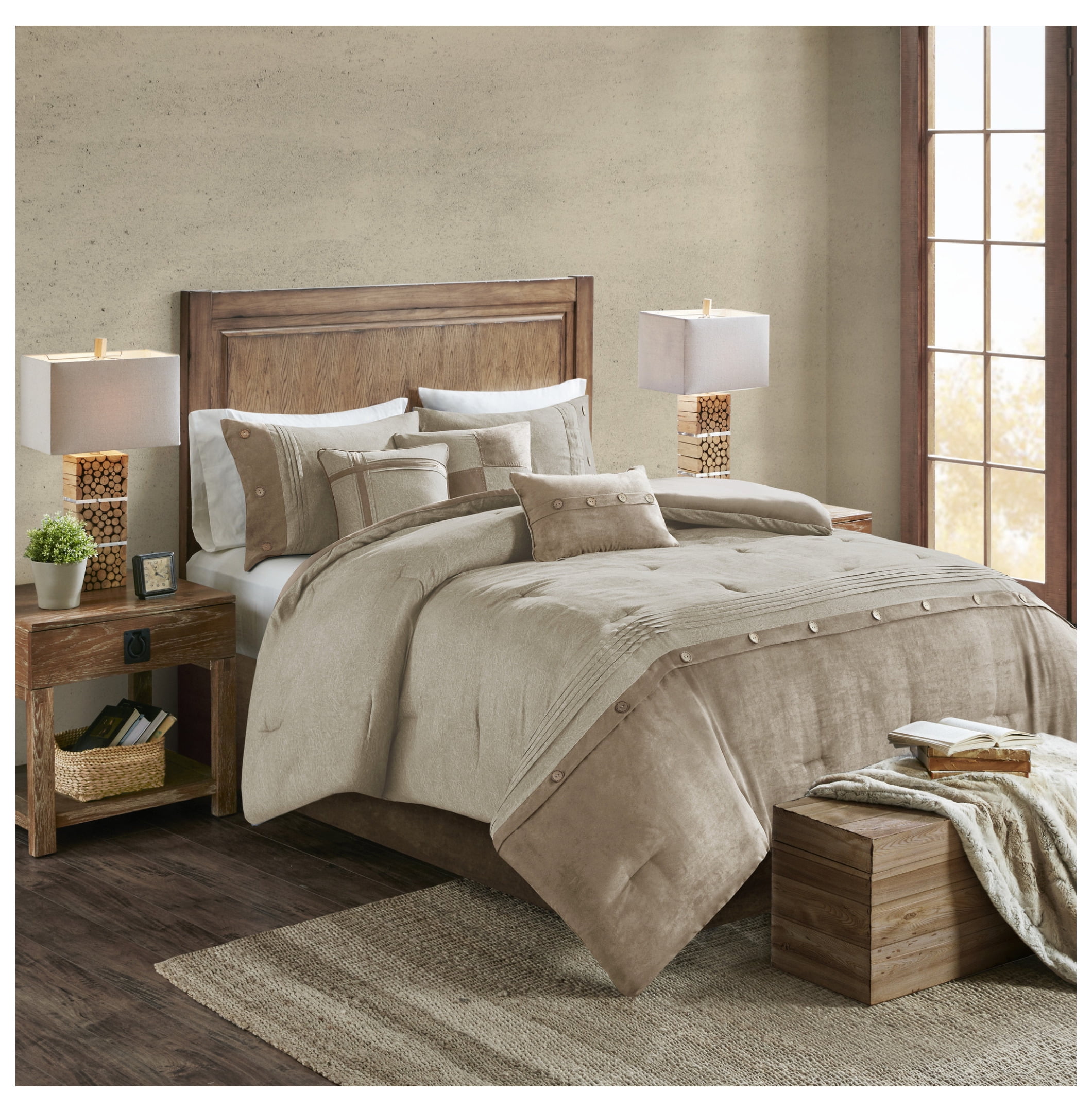 7 Piece Faux Suede Comforter Set Tan Queen - Walmart.com