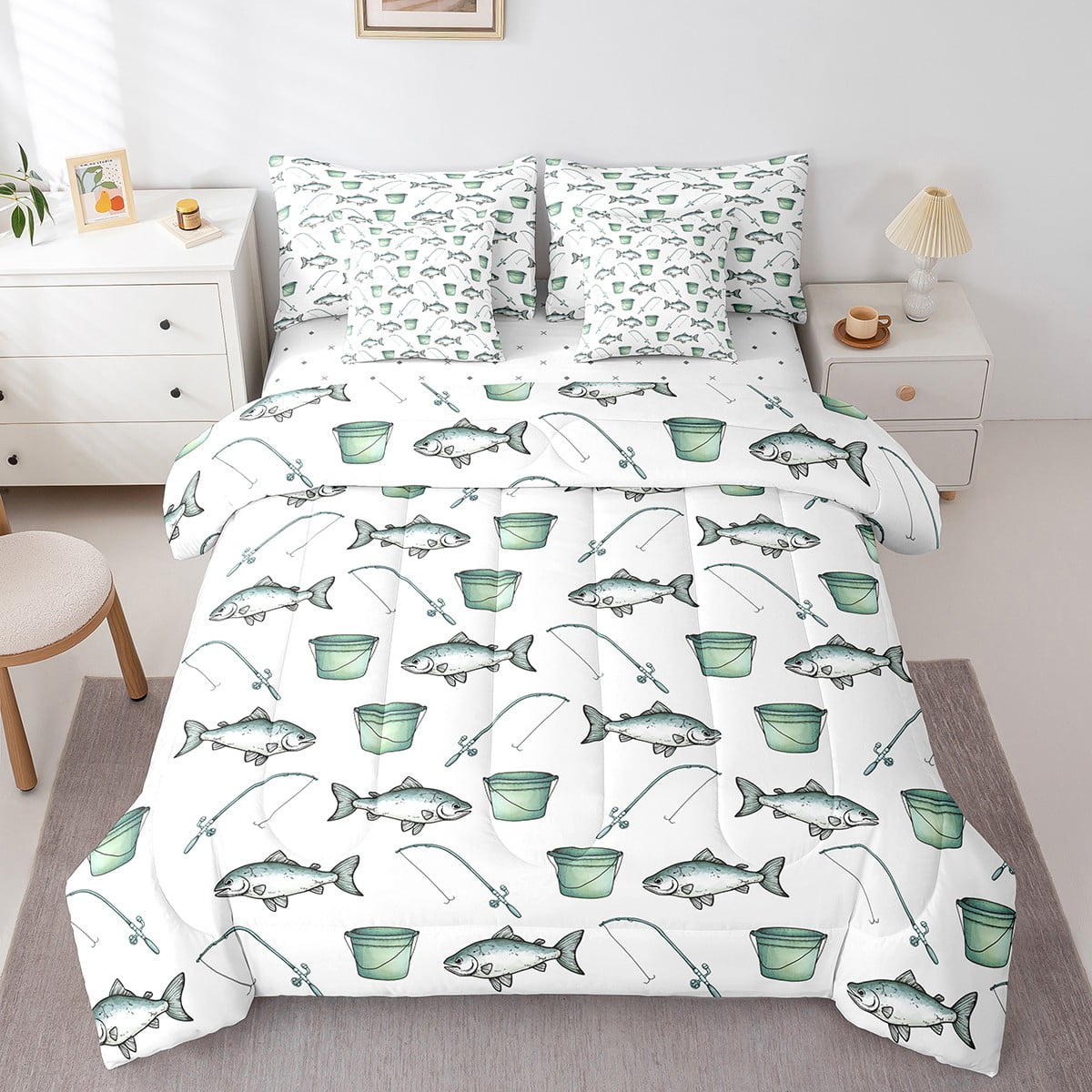 7 Piece Fish Bed in a Bag Fishing and Hunting Themed Bedding Sets Ocean ...