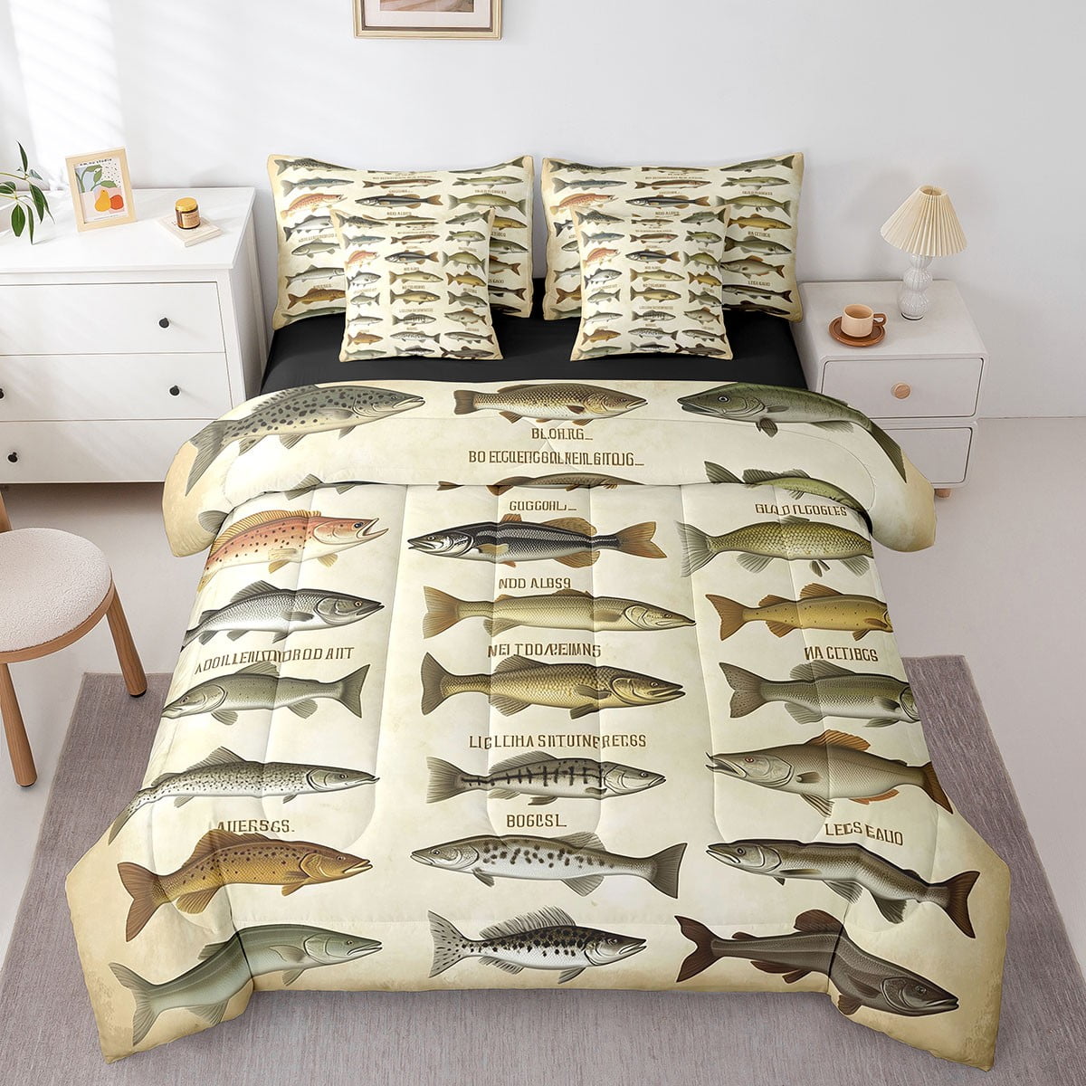 7 Piece Fish Bed in a Bag Queen Size Ocean Themed Bedding Sets Vintage ...