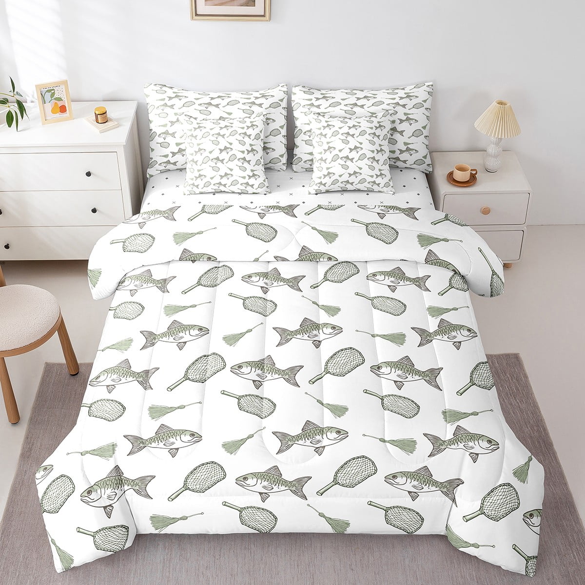 7 Piece Fish Bedding Sets Fishing and Hunting Themed Bed in a Bag ...