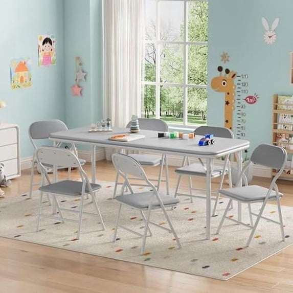 7 Piece Folding Kids Table and Chairs Set, Children Activity Table and ...