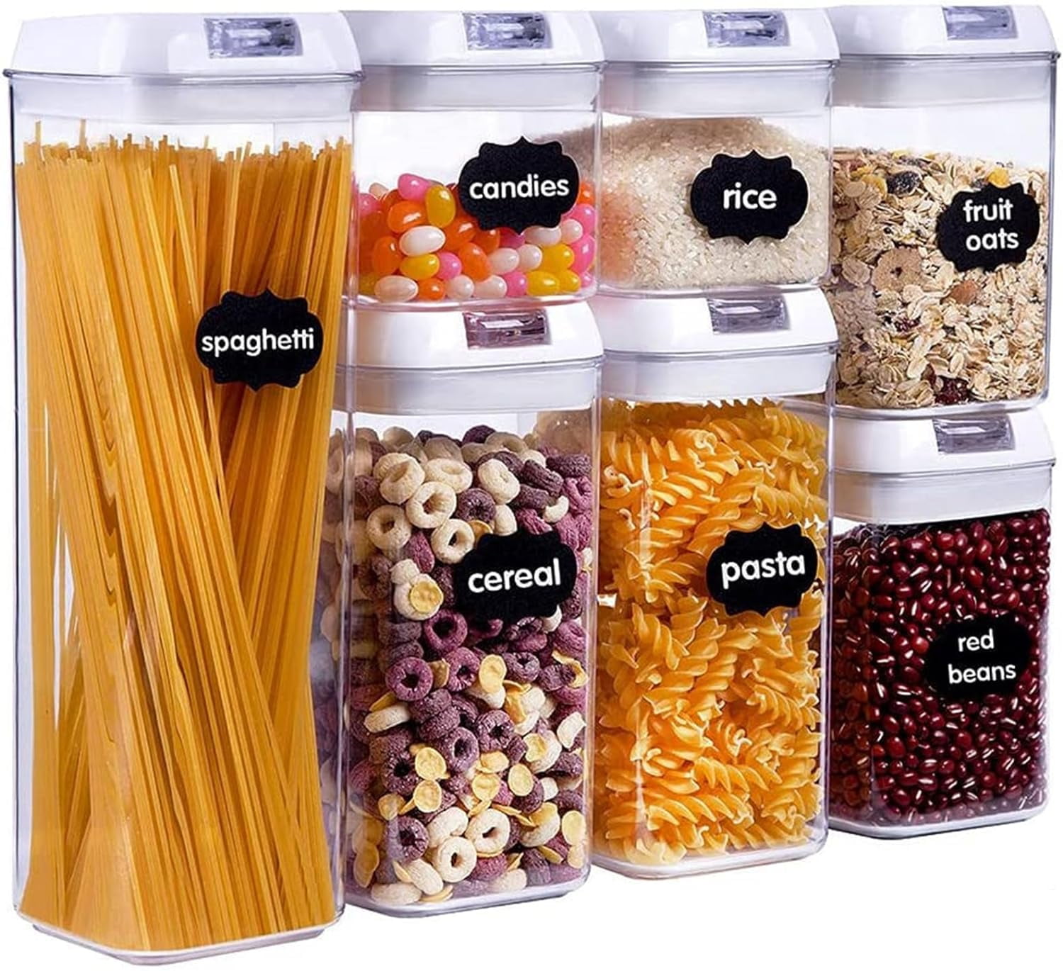 7 Piece Food Storage Container Set With Marking Pen, Sticker, Measuring ...