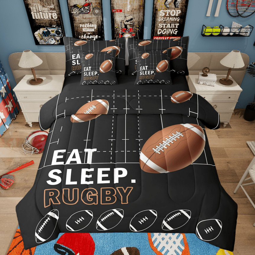 7 Piece Football Bed in a Bag Queen Size Sports Bedding Sets American ...