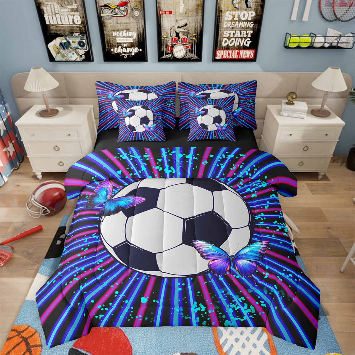 7 Piece Football Full Bed in a Bag Sports Bedding Sets Soccer Sports ...