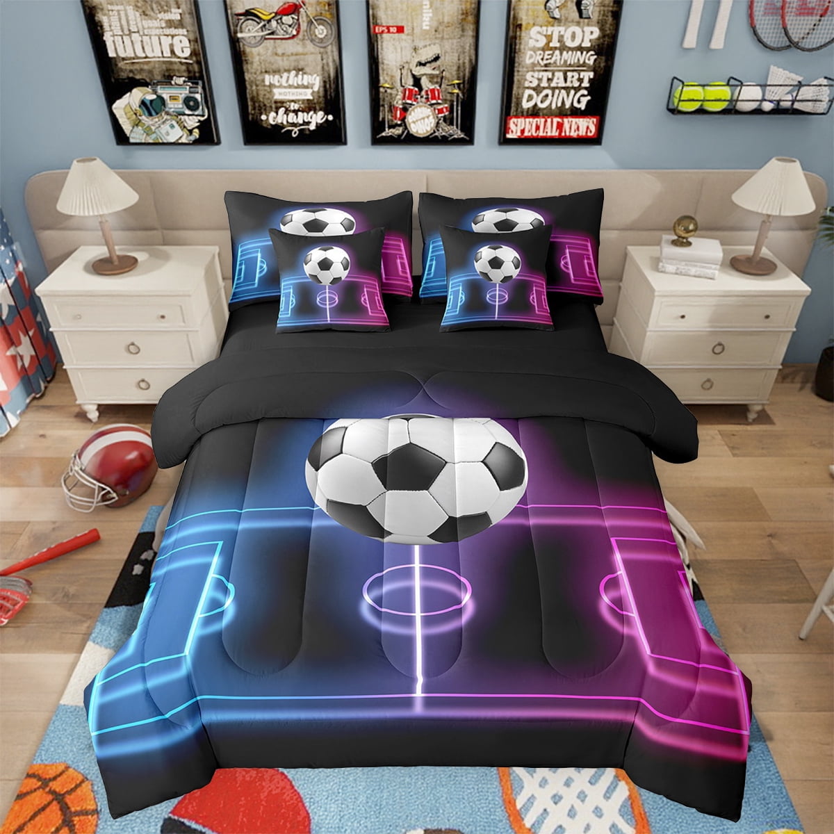 7 Piece Football Twin Bed in a Bag Sports Bedding Sets Teen Football ...