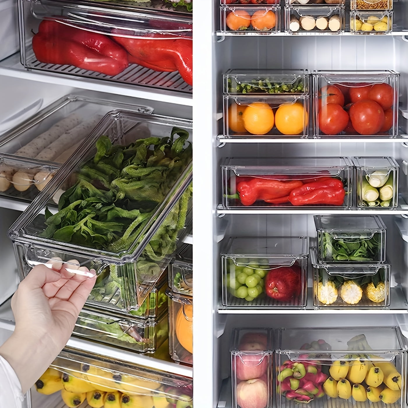 7-Piece Fridge Organizer Set - Stackable BPA-Free Containers for Fruits ...