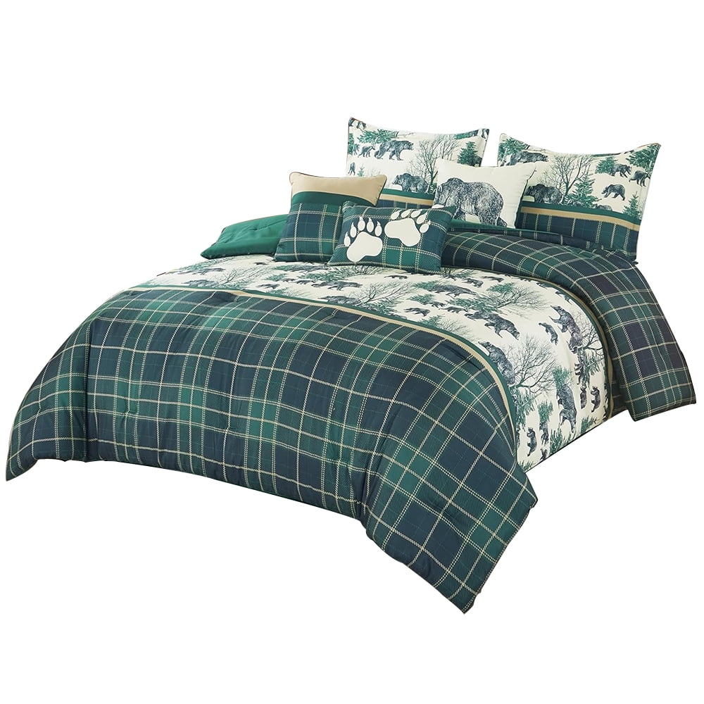 7-Piece Full Northwest Cabin Lodge Comforter Set - Multicolor Grizzly ...