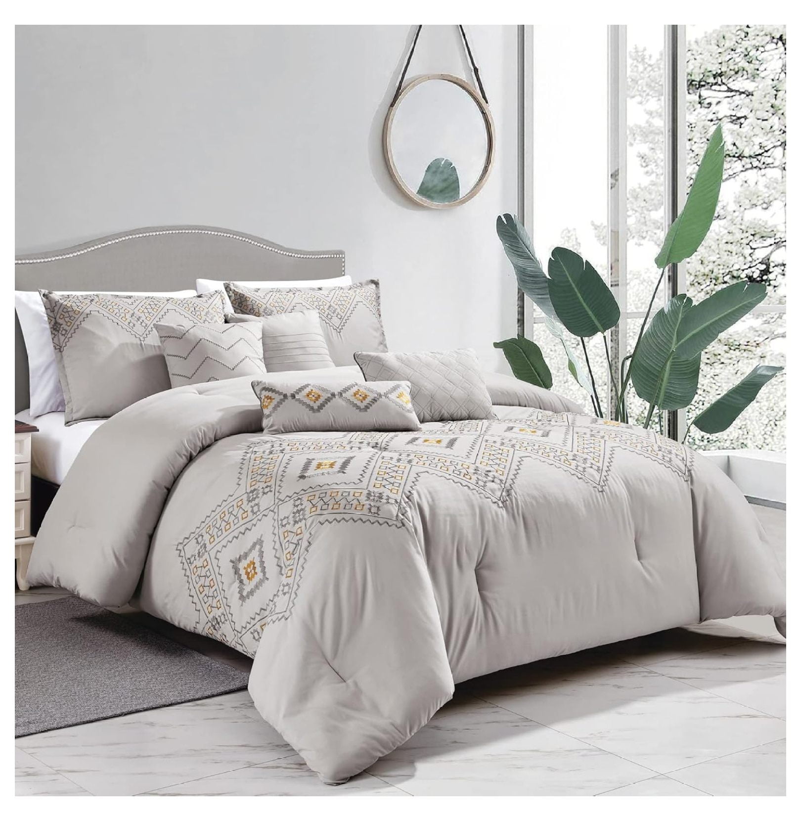 7 Piece Full/Queen Luxury Comforter Set w/Shams Cushions, Modern Bright ...