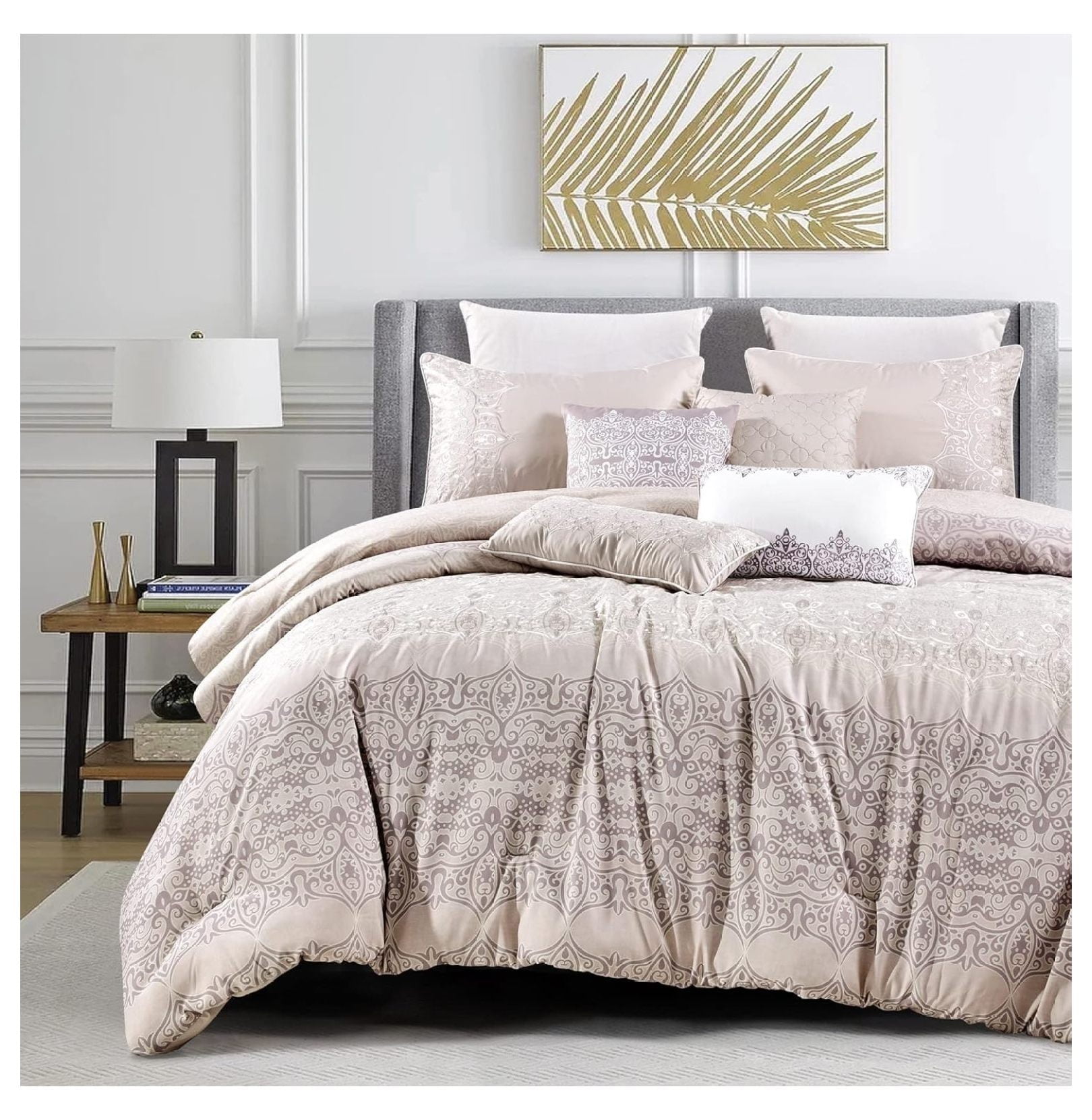 7 Piece Full/Queen Luxury Comforter Set w/Shams Cushions, Modern Bright ...