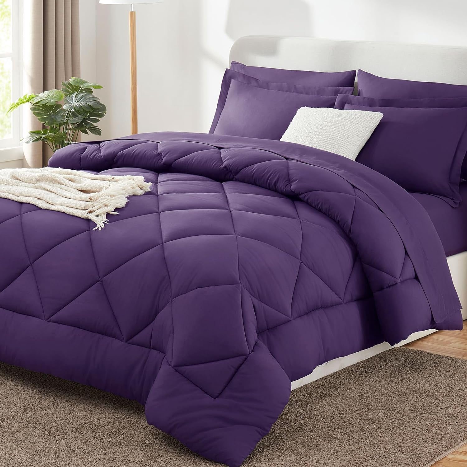 7 Piece Full Size Comforter Set Purple - All Season Soft Down ...