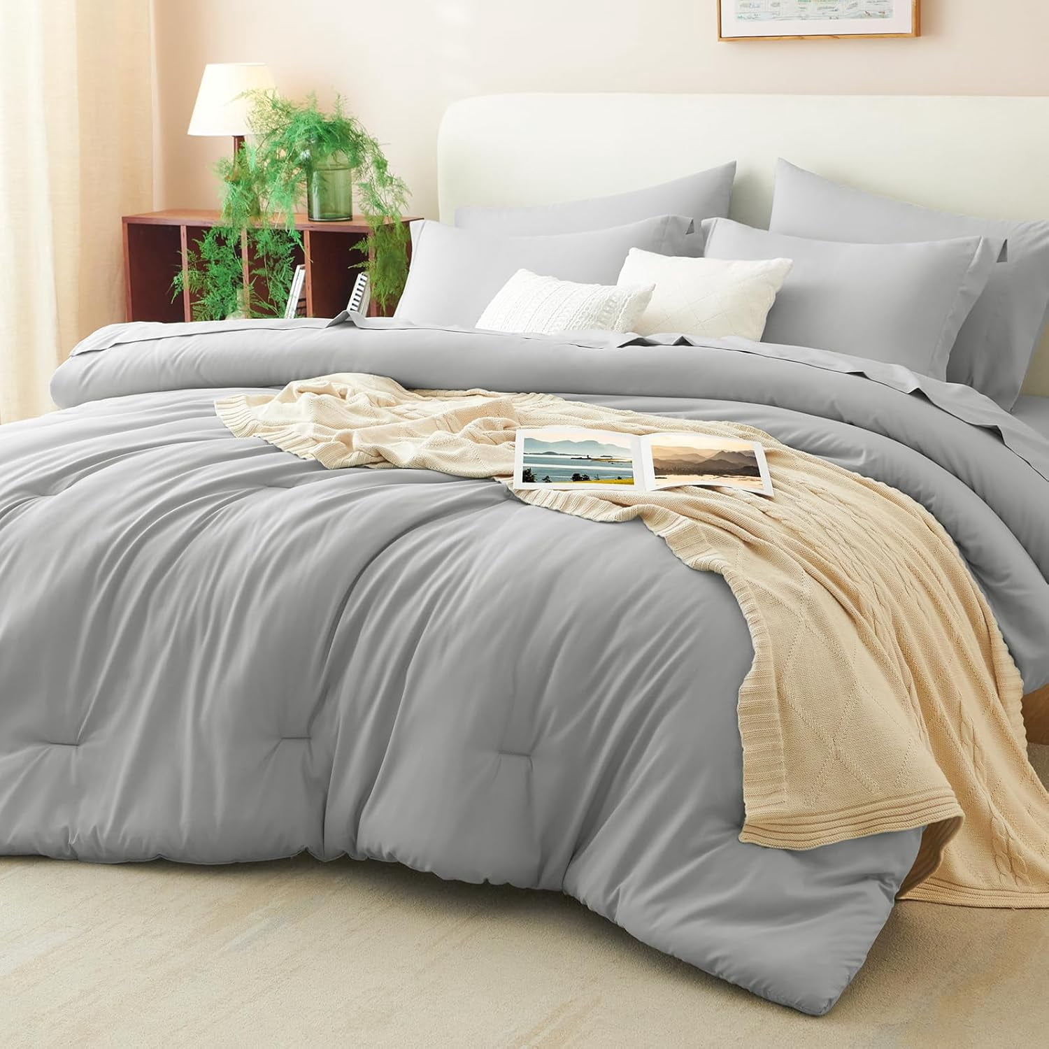 7-Piece Full White Boho Soft Comforter Set, All Season Bed in a Bag ...