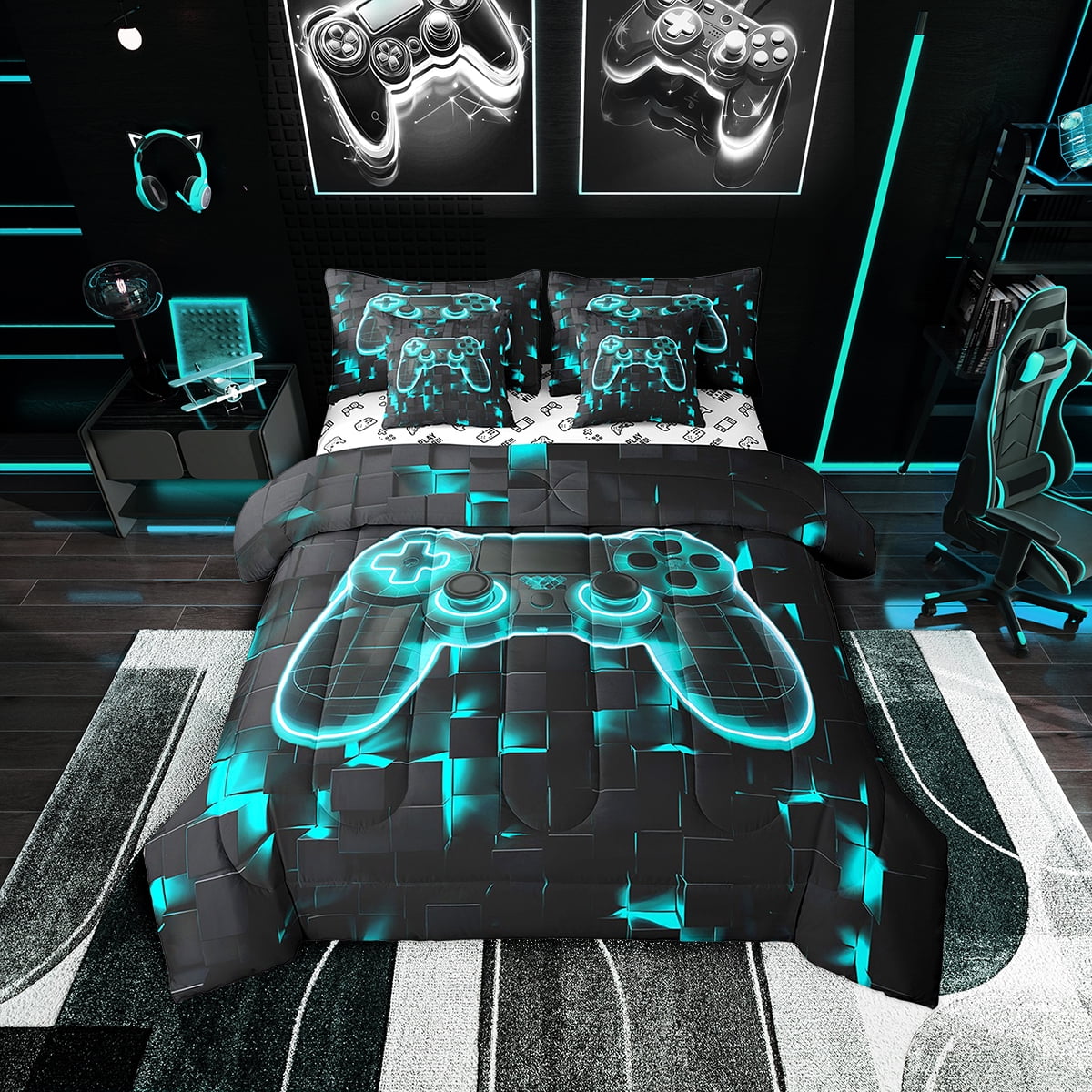 7 Piece Gamer Bed in a Bag for Boys Twin Gaming Room Bedding Comforter ...