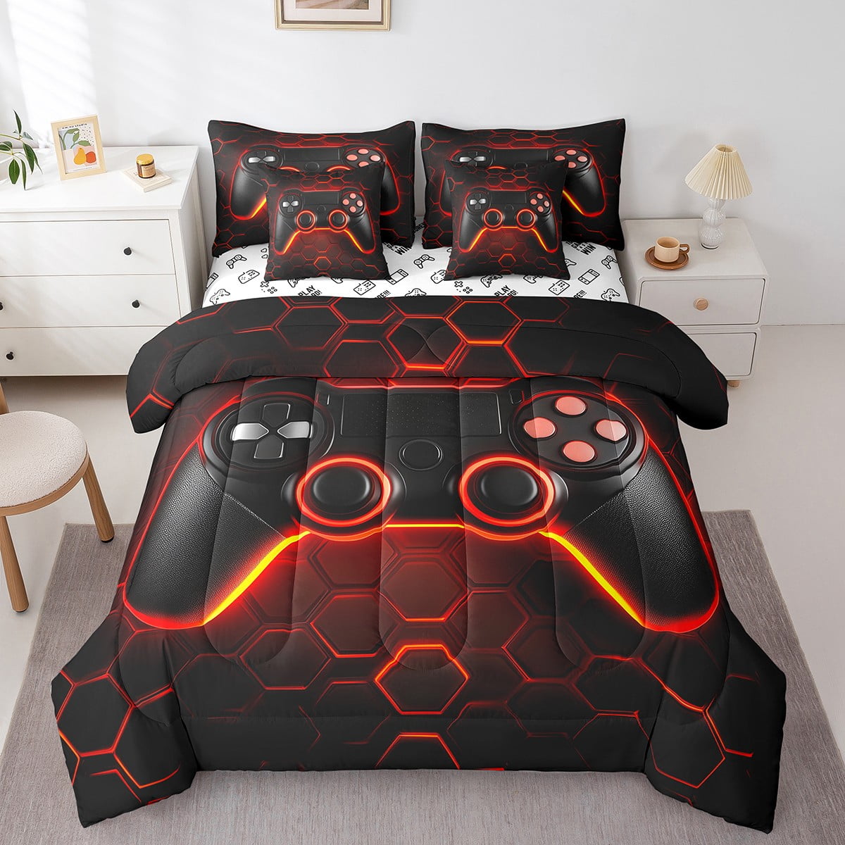 7 Piece Gamer Bedding Set Bed In A Bag Queen Size, Video Games ...