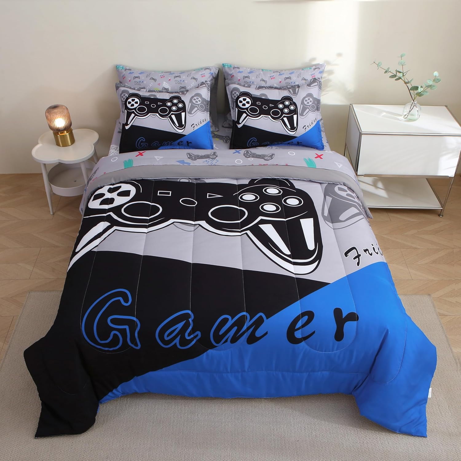 7 Piece Gamer Comforter Set for Boys Twin Size Gaming Bedding Set for ...