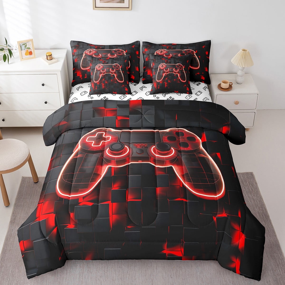 7 Piece Gaming Bed in a Bag Gamer Bedding Set Queen,Gaming Room Bedding ...