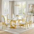 7-Piece Glass Dining Table Set, 70" Rectangular Tempered Glass Table ...