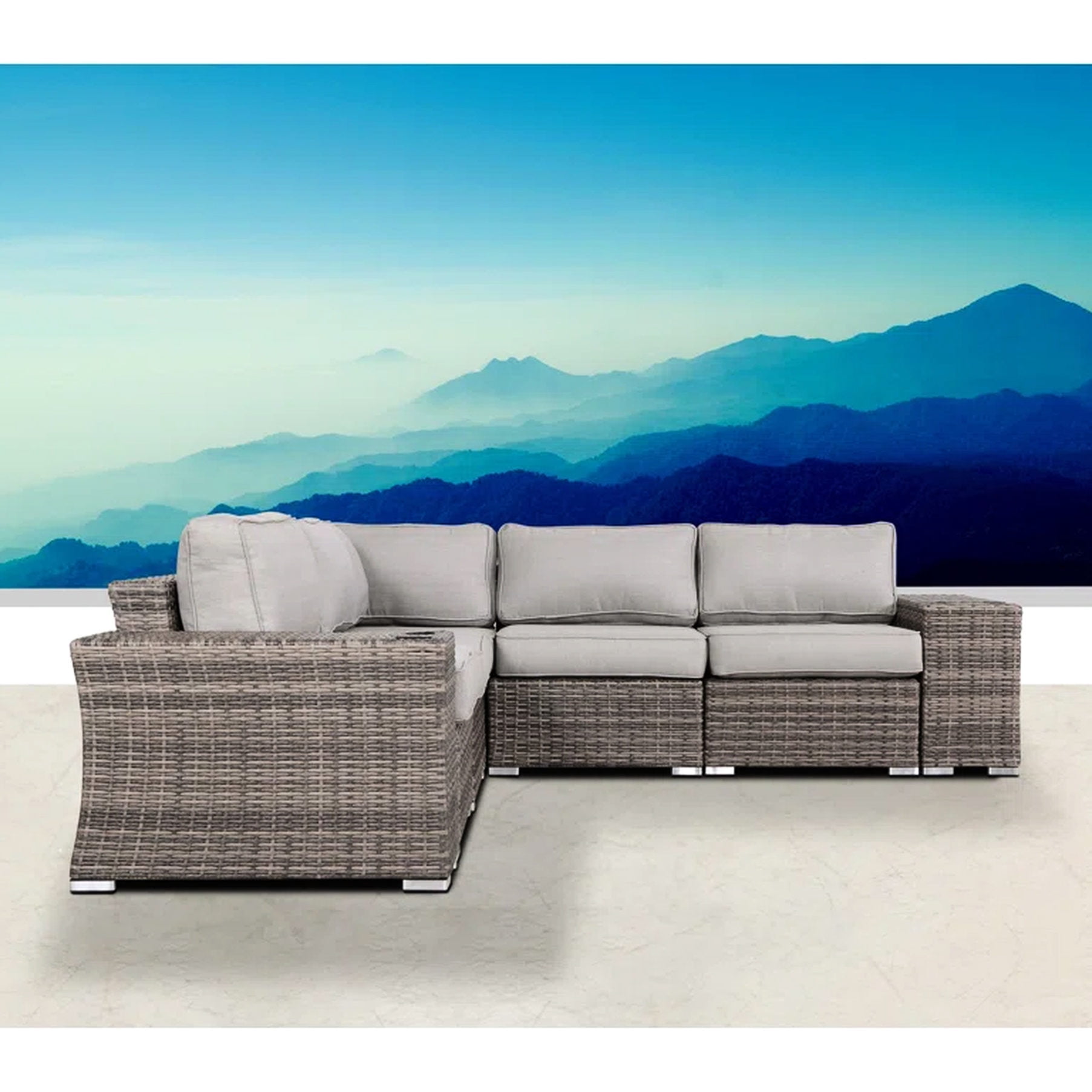 7-Piece Grey Wicker Suite - Ultra-Soft Plush Cushions - Porch Seating ...