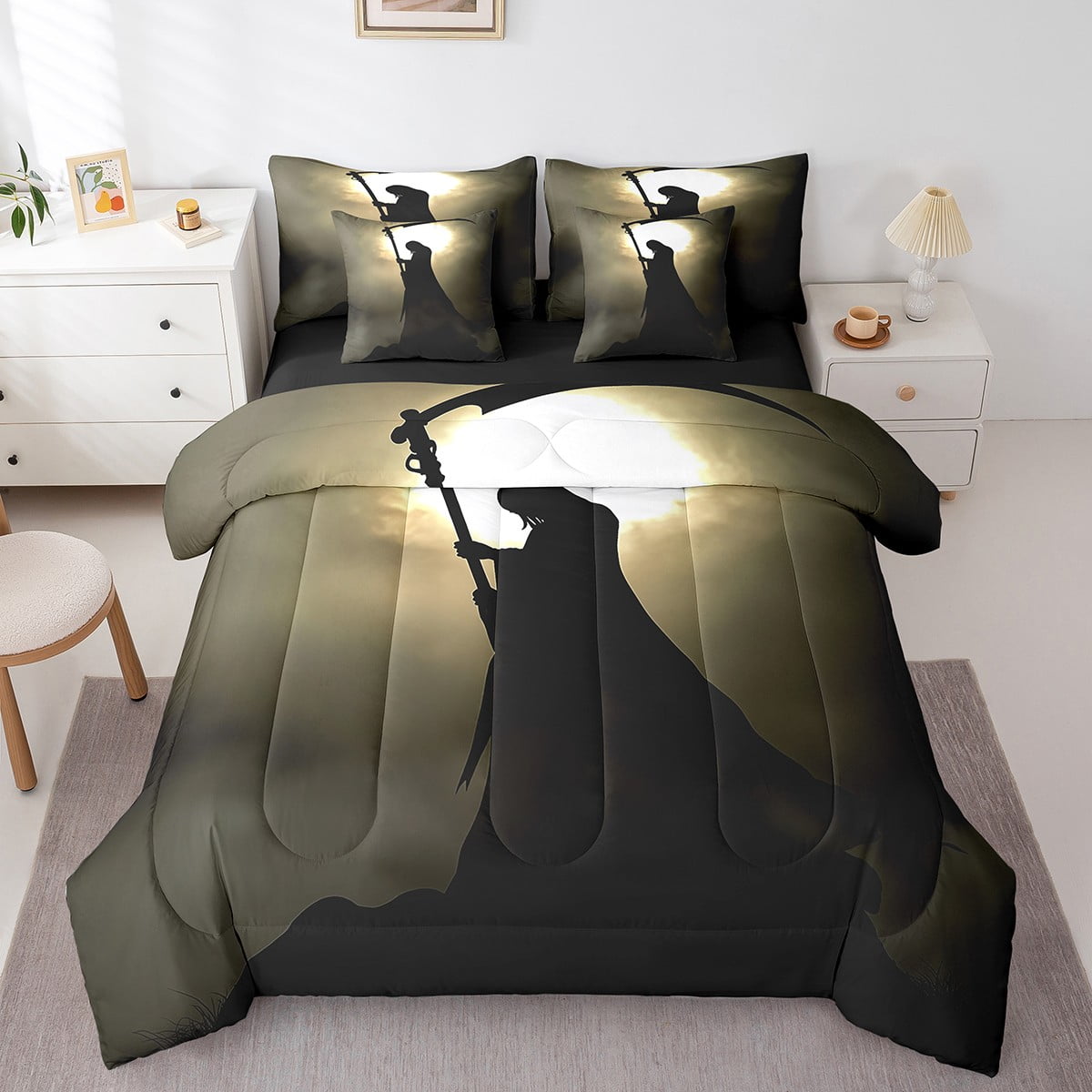 7 Piece Grim Reaper Bedding Set Bed In A Bag Full Size, Halloween Theme ...