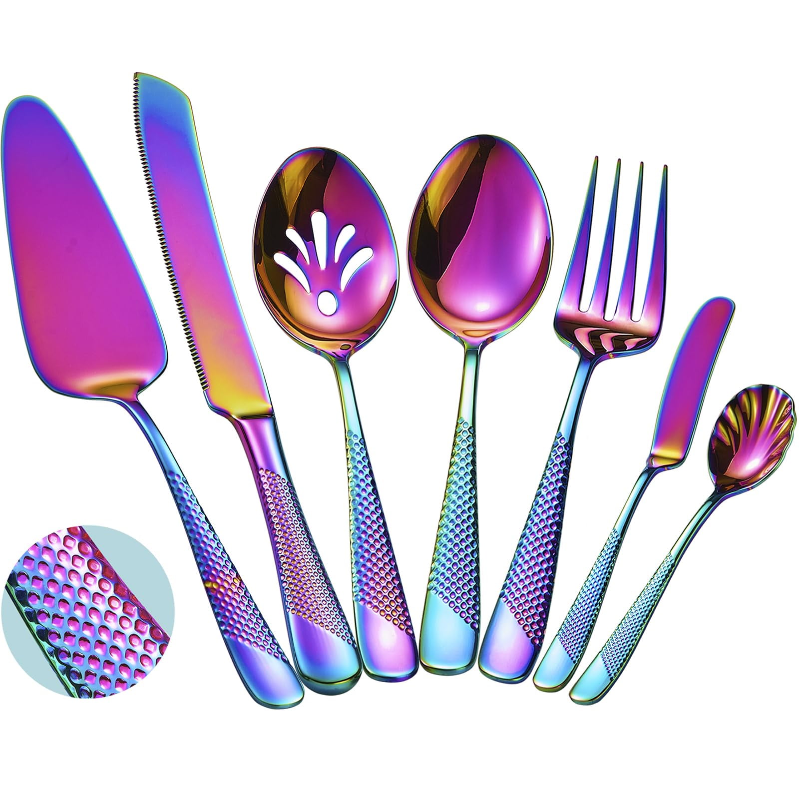 ® 7-Piece Hammered 18/10 Stainless Steel Silverware Serving Utensil Set ...