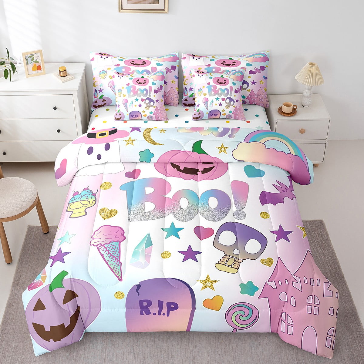 7 Piece Happy Halloween Bedding for Boys Girls Halloween Themed Bed in ...