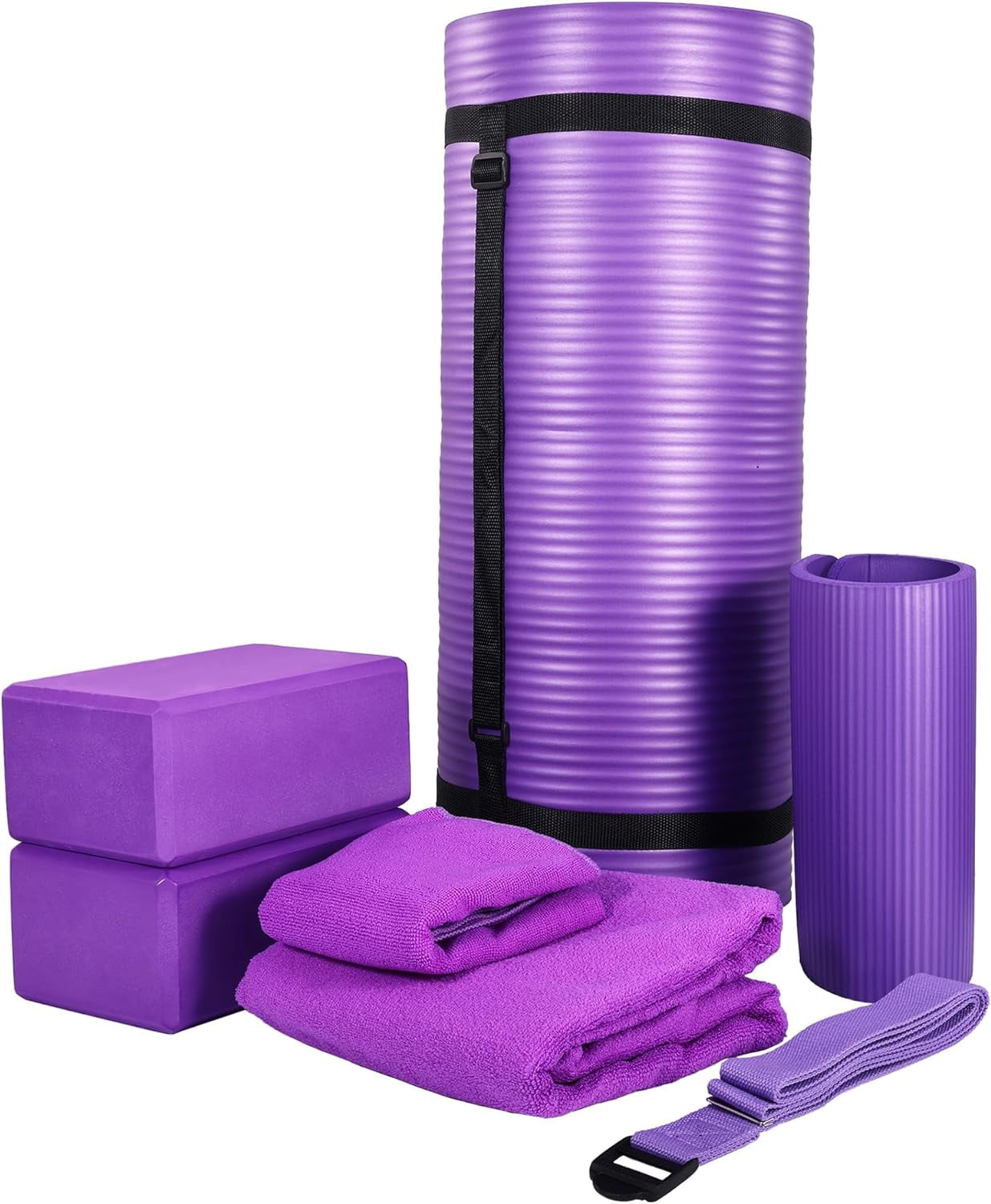 7-Piece Home Gym Yoga Set with 1-Inch Thick Yoga Mat, 2 Yoga Blocks ...