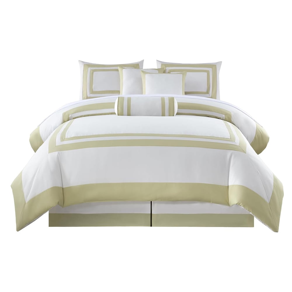 7-Piece Hotel Style Bedding Square Pattern Comforter Set, California ...