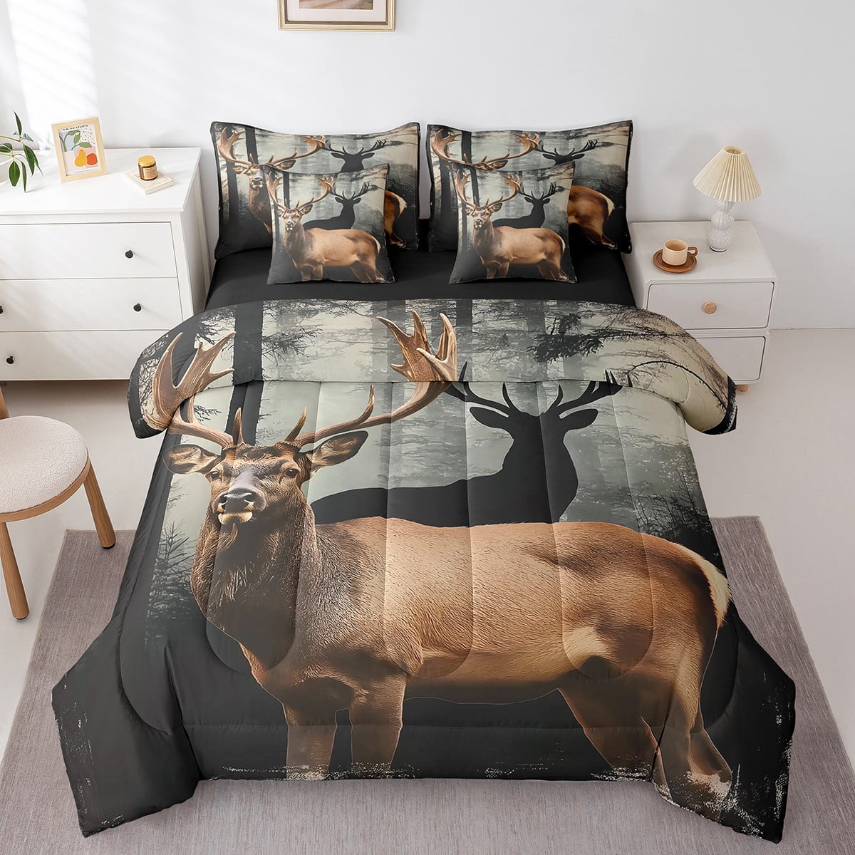 Erosebridal 7 Piece Hunting Deer Queen Bed In Bag For Teen Girl,Hunting ...