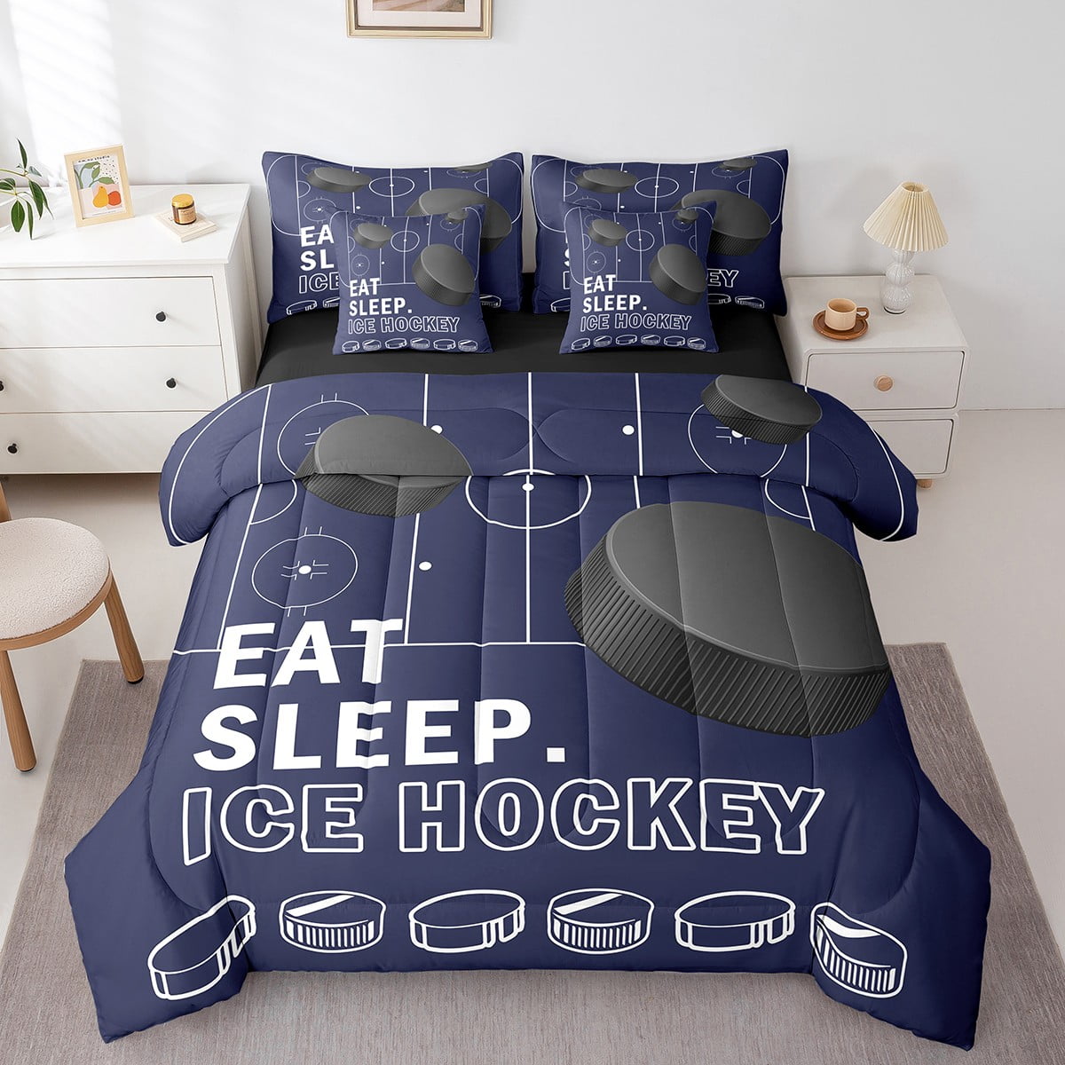7 Piece Ice Hockey Bed in a Bag Sports Bedding Sets Ice Hockey Game ...