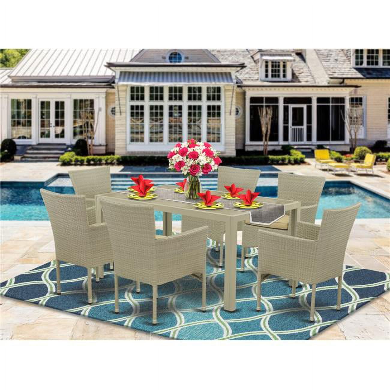 7 Piece Jubi Outdoor-furniture Natural Color Wicker Dining Set ...