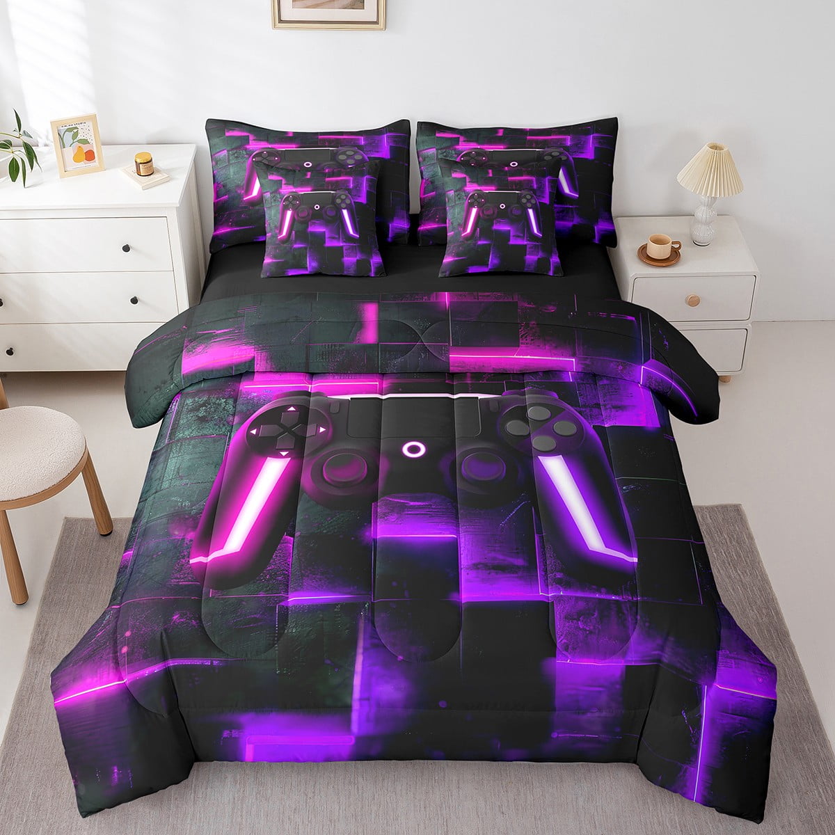 7-Piece Kids Gamepad Bed in a Bag for Girls Boys Gamer Bedding Set ...