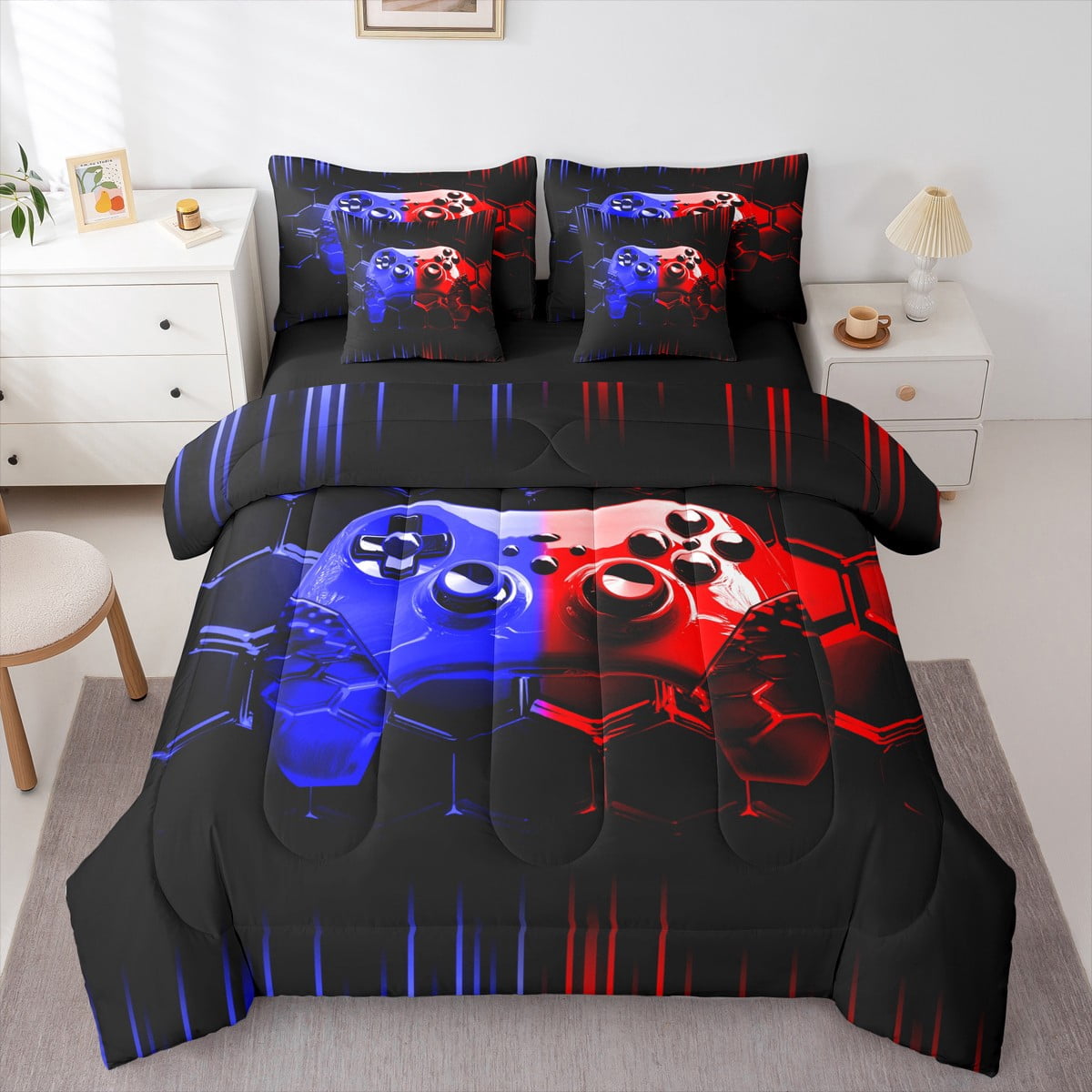 Erosebridal 7 Piece Gamer Bed In A Bag Queen,Boys Gaming Bedding Sets ...