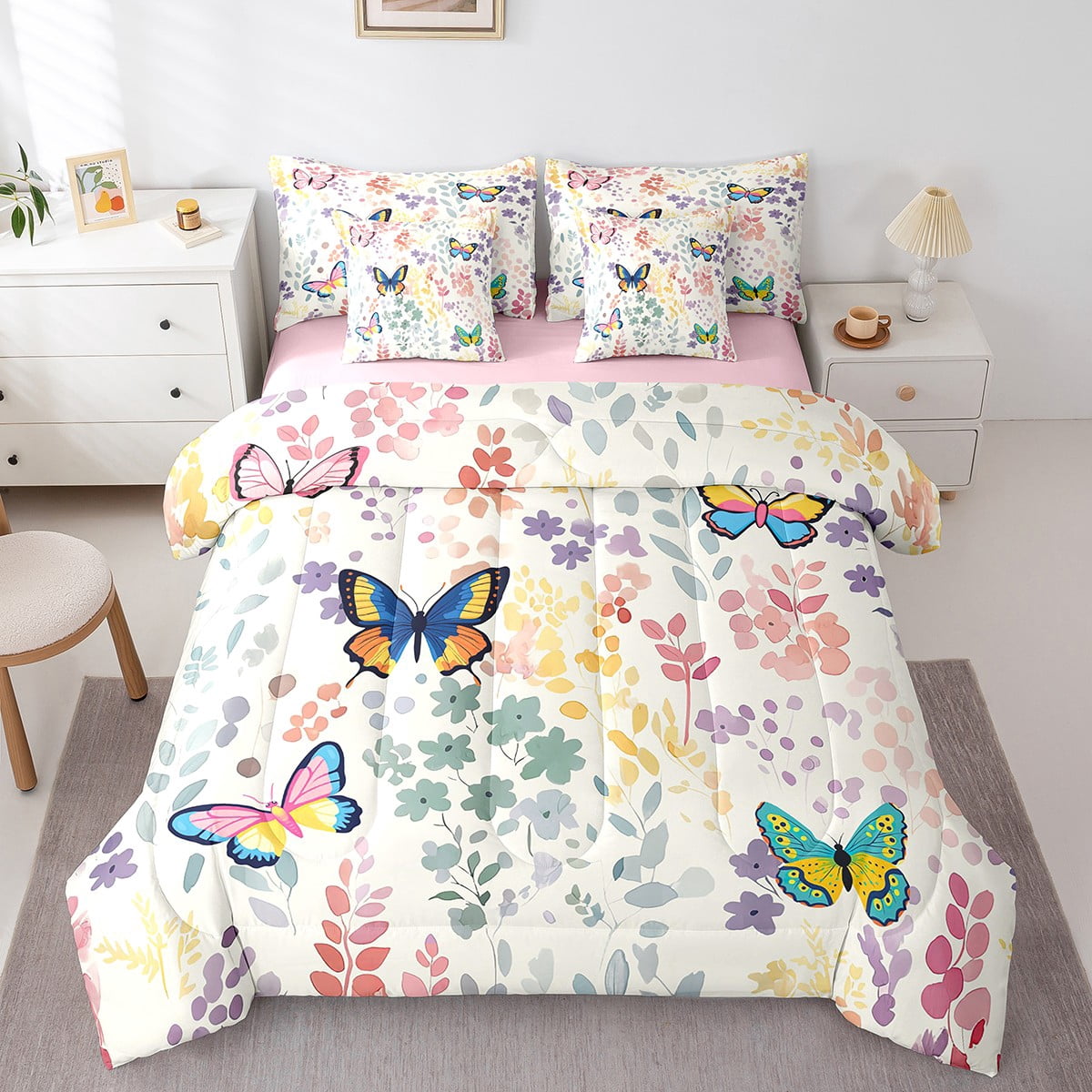 7 Piece Butterfly King Bedding Set,Colorful Floral Butterfly Bed in a ...