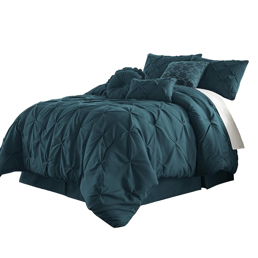 7-Piece King Pinch Pleat PintuckLuxurious Comforter Set, Breathable ...