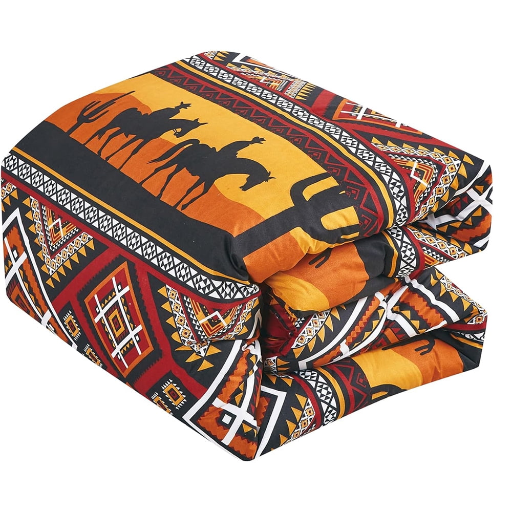 7-Piece King Southwestern Sunset Cowboys Comforter Set - Multicolor Red ...