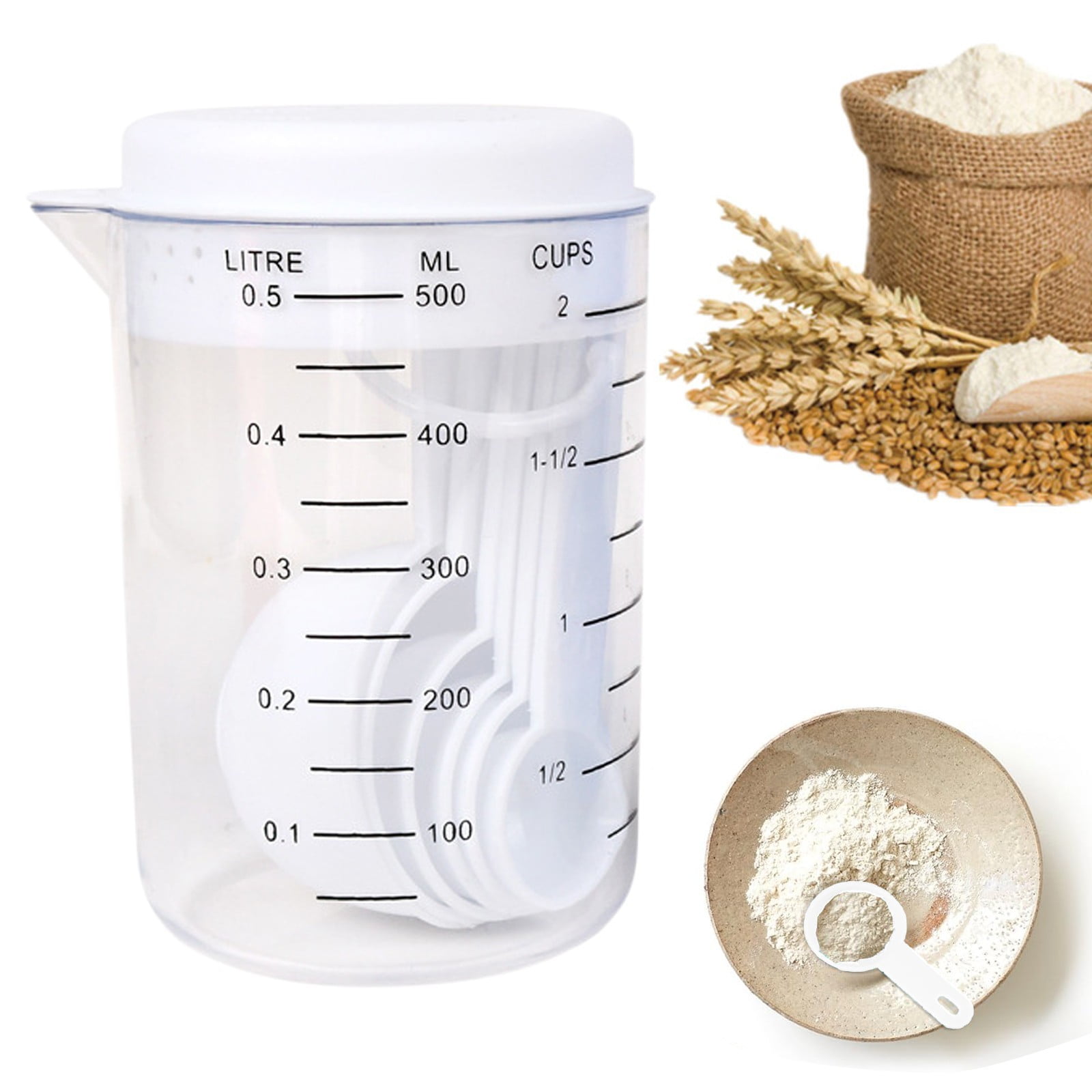 7-Piece Kitchen Measuring Tool Plastic Measuring Cup Measuring Spoon ...