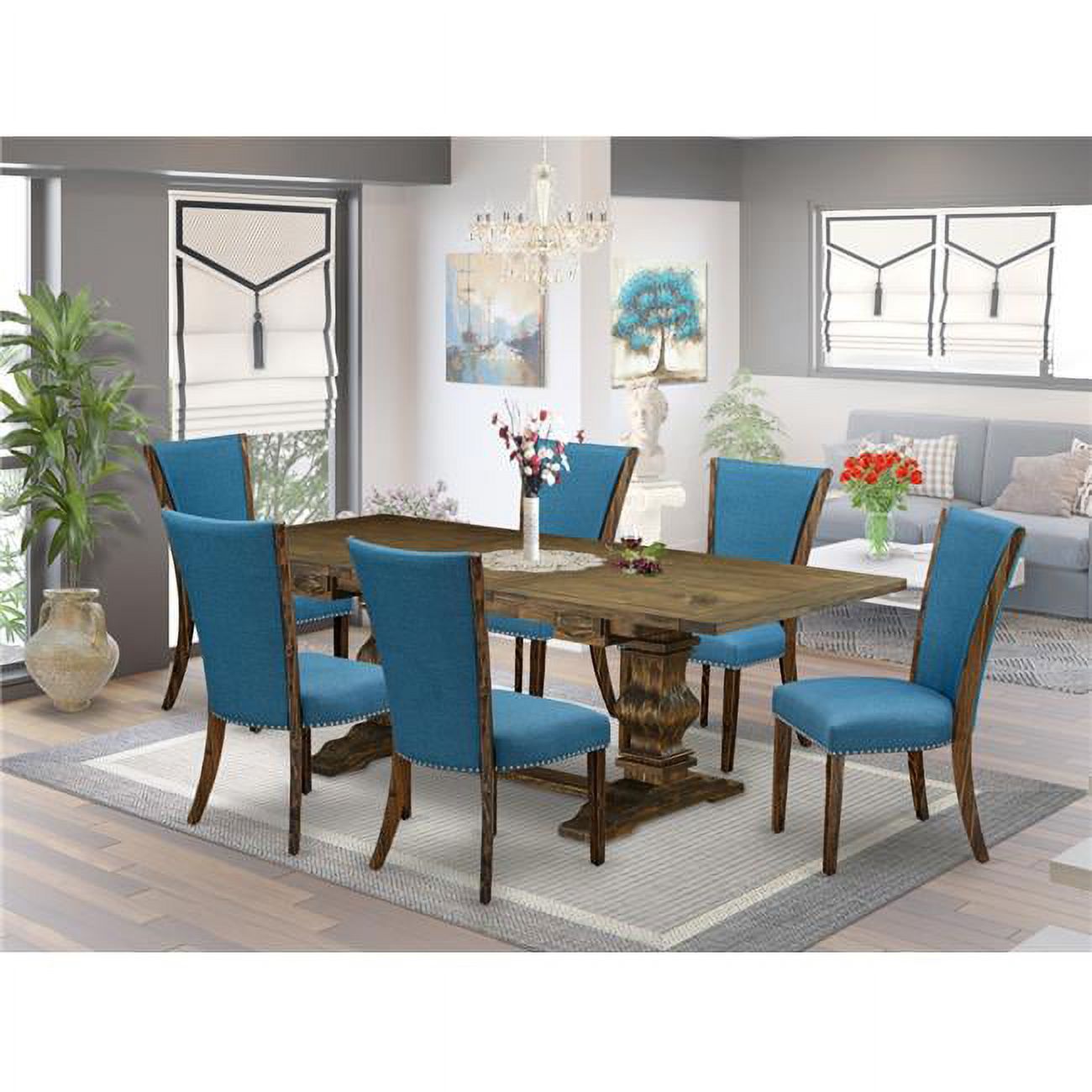 7 Piece Lassale Dinette Set - Distressed Jacobean & Blue - Walmart.com