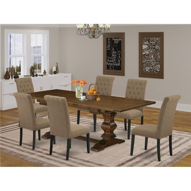 7 Piece Lassale Dining Room Table Set - Antique Walnut, Black & Light ...