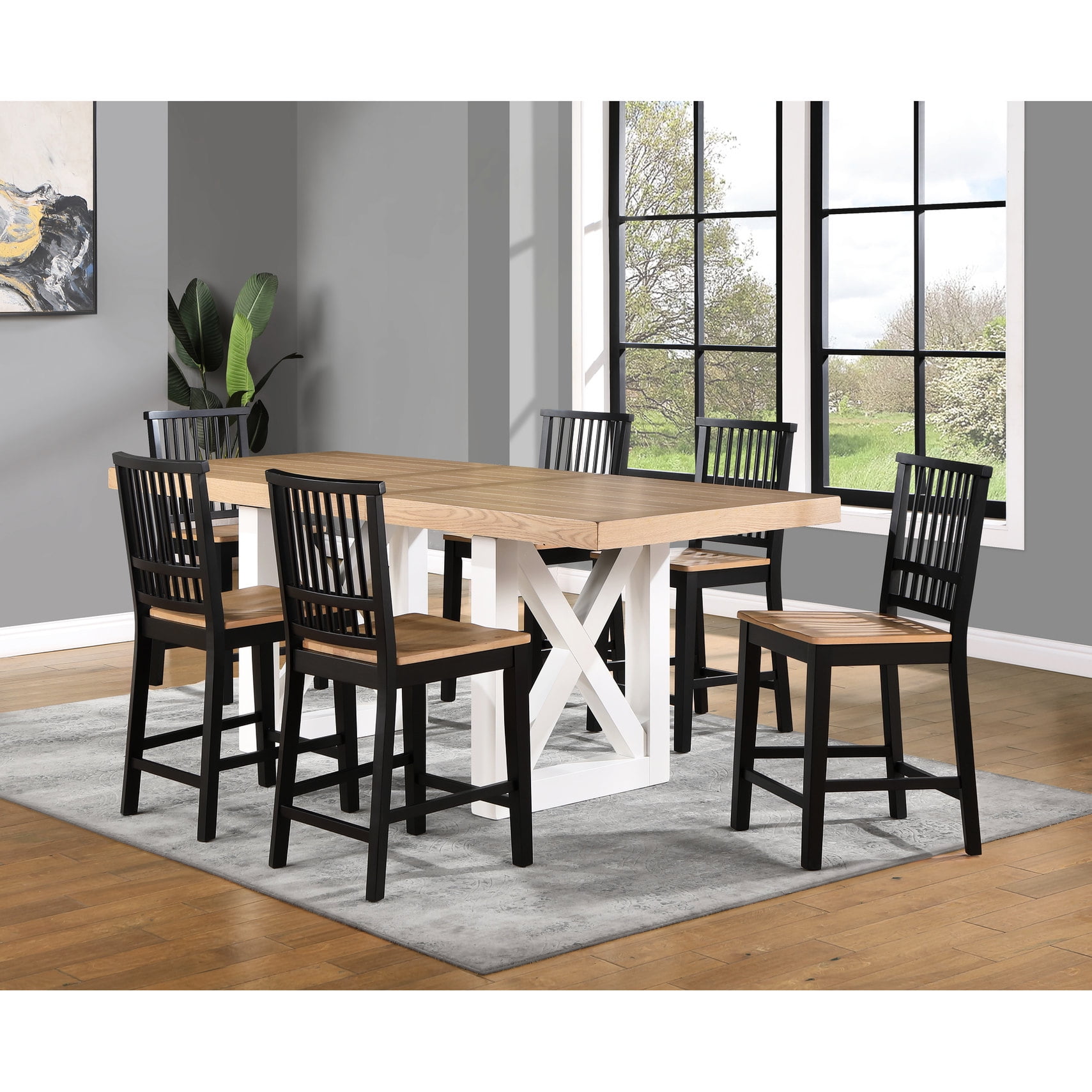 7 Piece Light Brown Magnolia Dining Set, Counter Height, 80 - 96 Inch ...