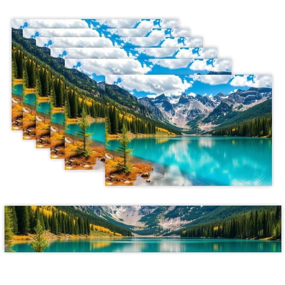 7 Piece Linen Table Runner and Placemats Set, Alpine Lake Reflection ...