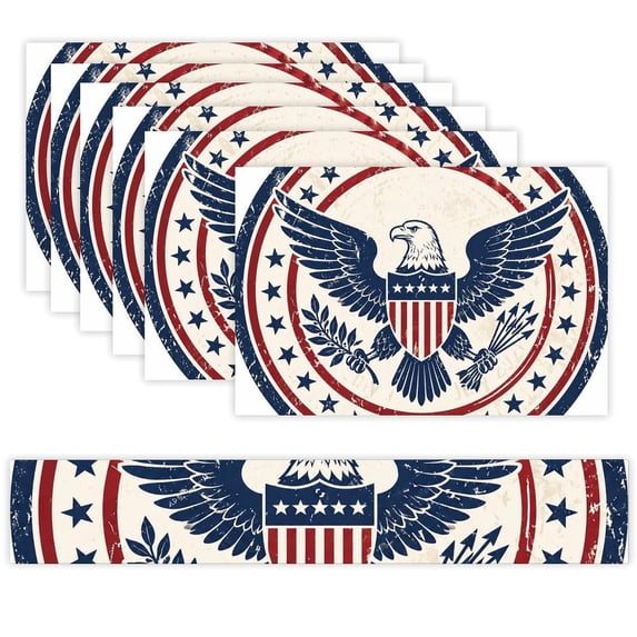 7 Piece Linen Table Runner and Placemats Set, American Eagle Distressed ...