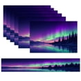 7 Piece Linen Table Runner and Placemats Set, Aurora Frozen Lake Night ...