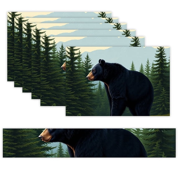 7 Piece Linen Table Runner and Placemats Set, Black Bear Wilderness ...