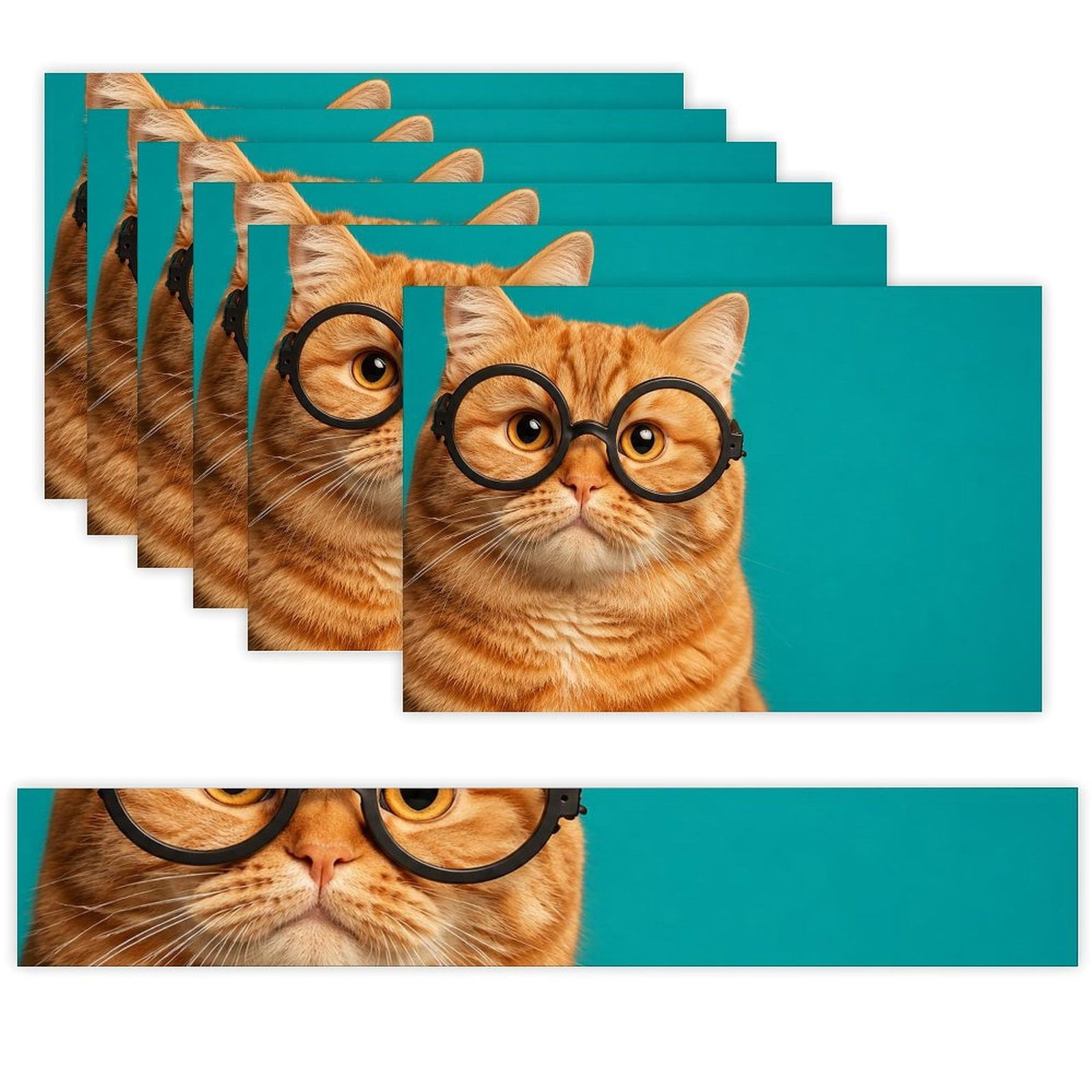 7 Piece Linen Table Runner and Placemats Set, Cat With Round Glasses ...