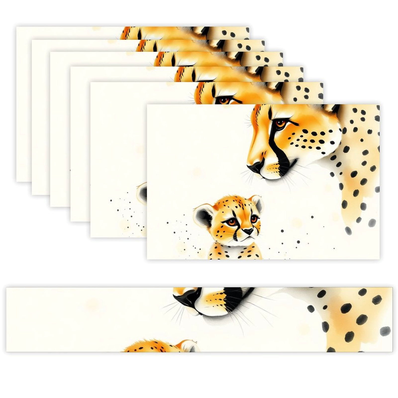 7 Piece Linen Table Runner and Placemats Set, Cheetah Mom Baby Round ...