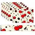 7 Piece Linen Table Runner and Placemats Set, Cherry Pattern Red Round ...