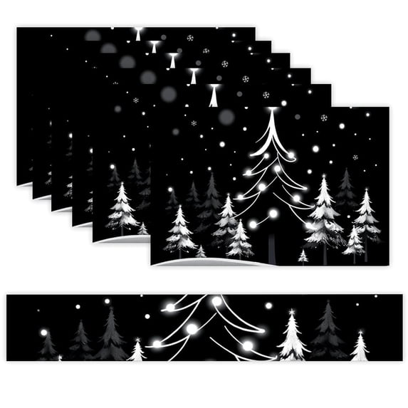 7 Piece Linen Table Runner and Placemats Set, Christmas Tree Lights ...