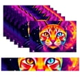 7 Piece Linen Table Runner and Placemats Set, Colorful Cat Portrait Art ...